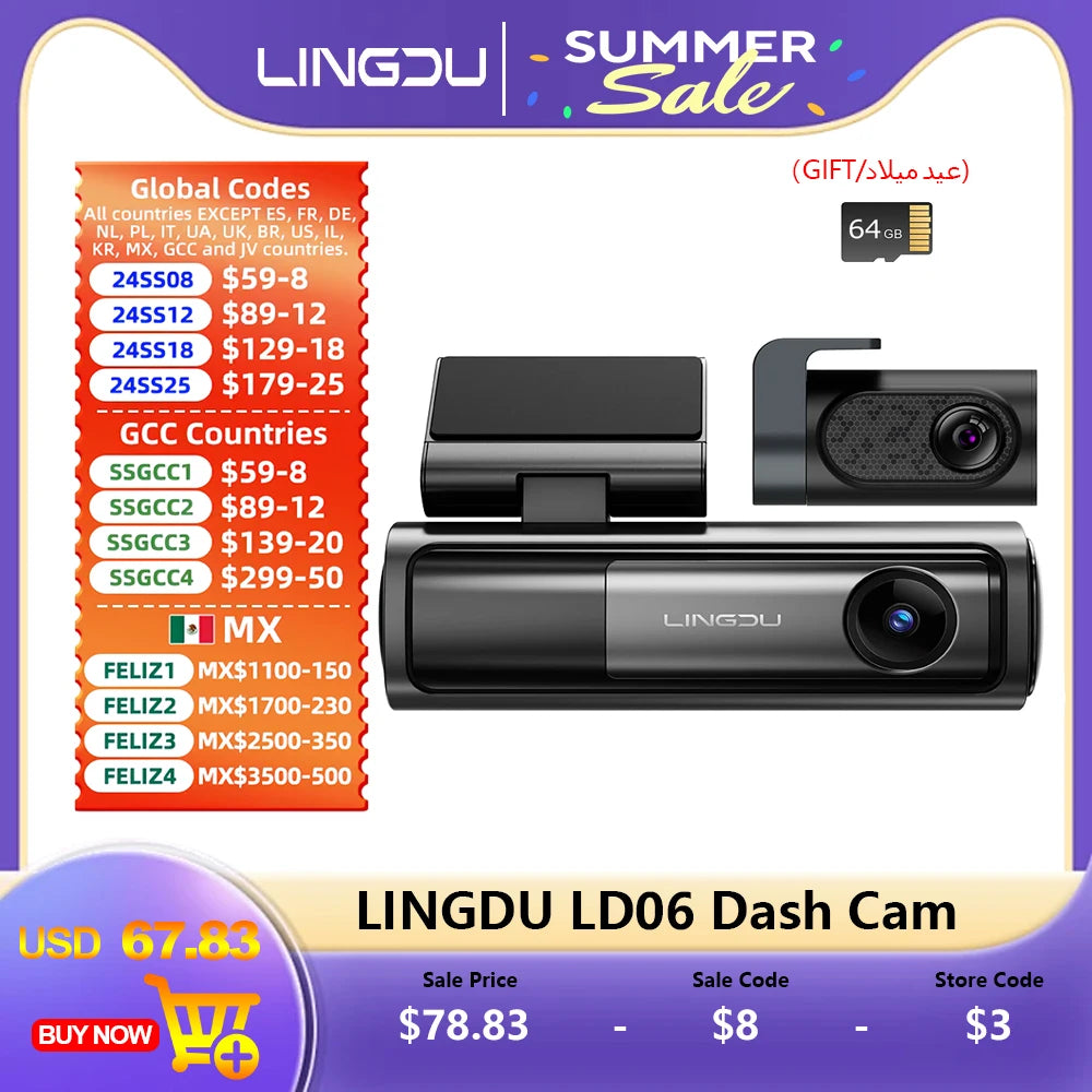LINGDU Dash Cam LD06 4K ADAS Built-in 5.8Gh WiFi GPS Support Bluetooth ...