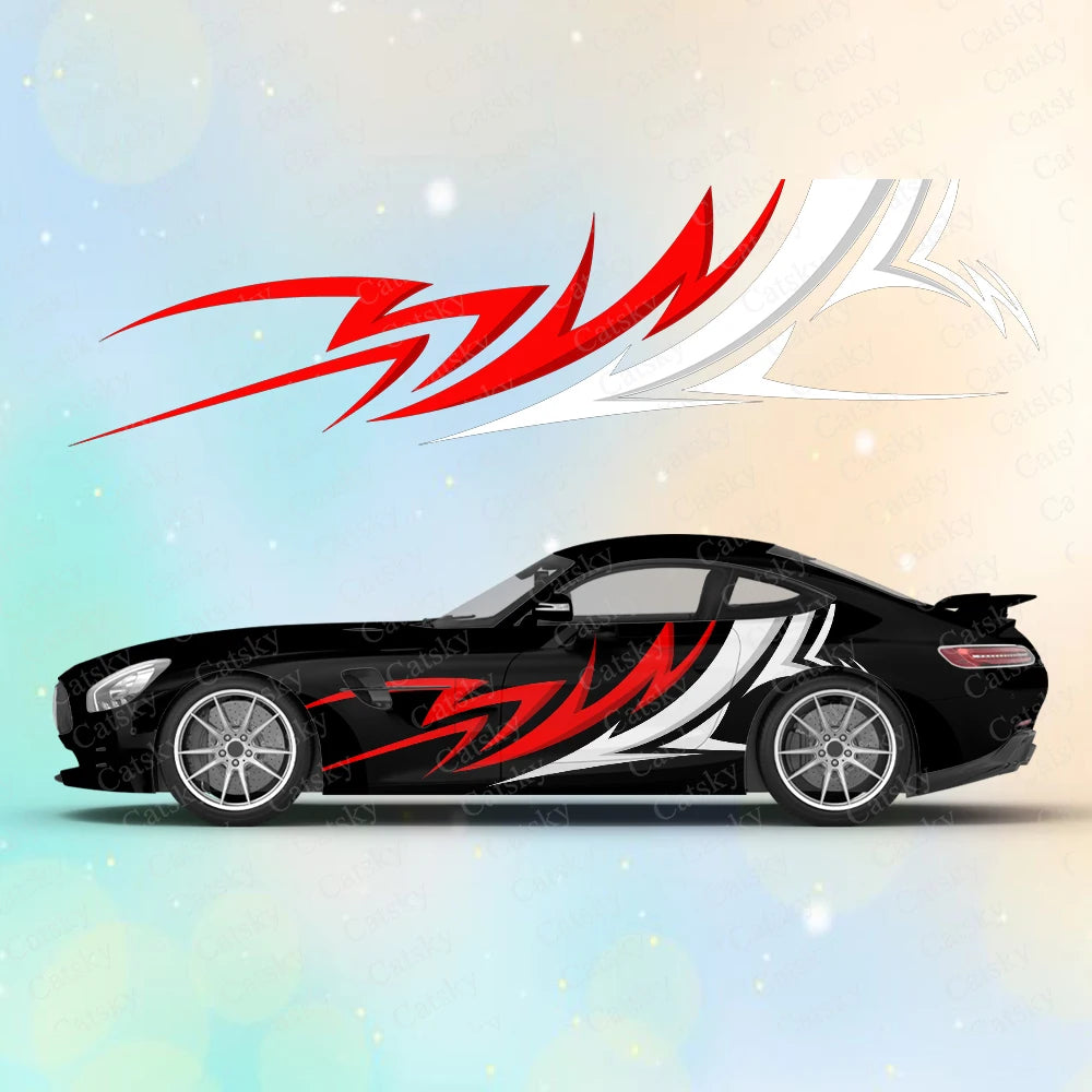 Abstract Red and White Stripes Car Body Sticker Anime Itasha Vinyl Car ...