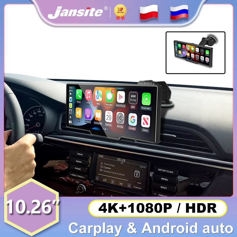 Jansite 10.26" Dash Cam 4K+1080P Car DVR Mirror Video Player Wireless ...