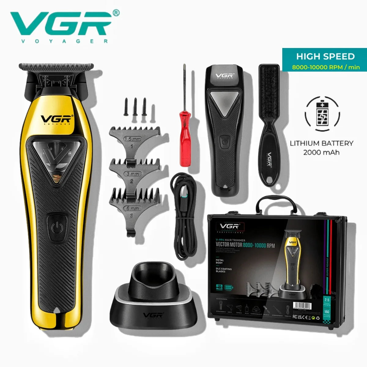 VGR Hair Trimmer 9000 RPM Hair Clipper Professional Barber Clippers Co ...