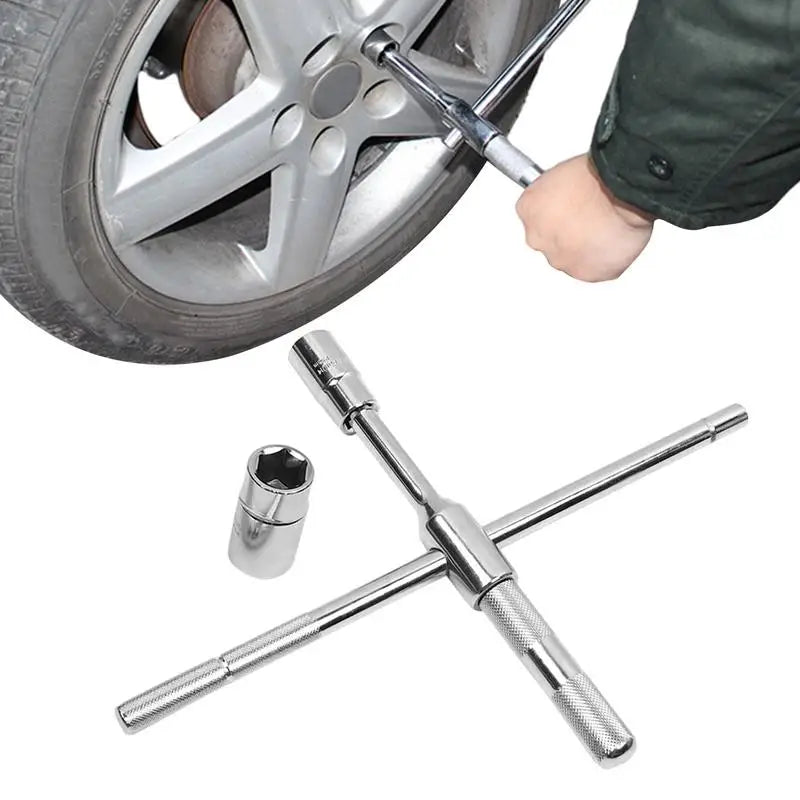4 Way Cross Socket Wheel Wrench Heavy Duty Tire Lug Wrench Telescopic ...