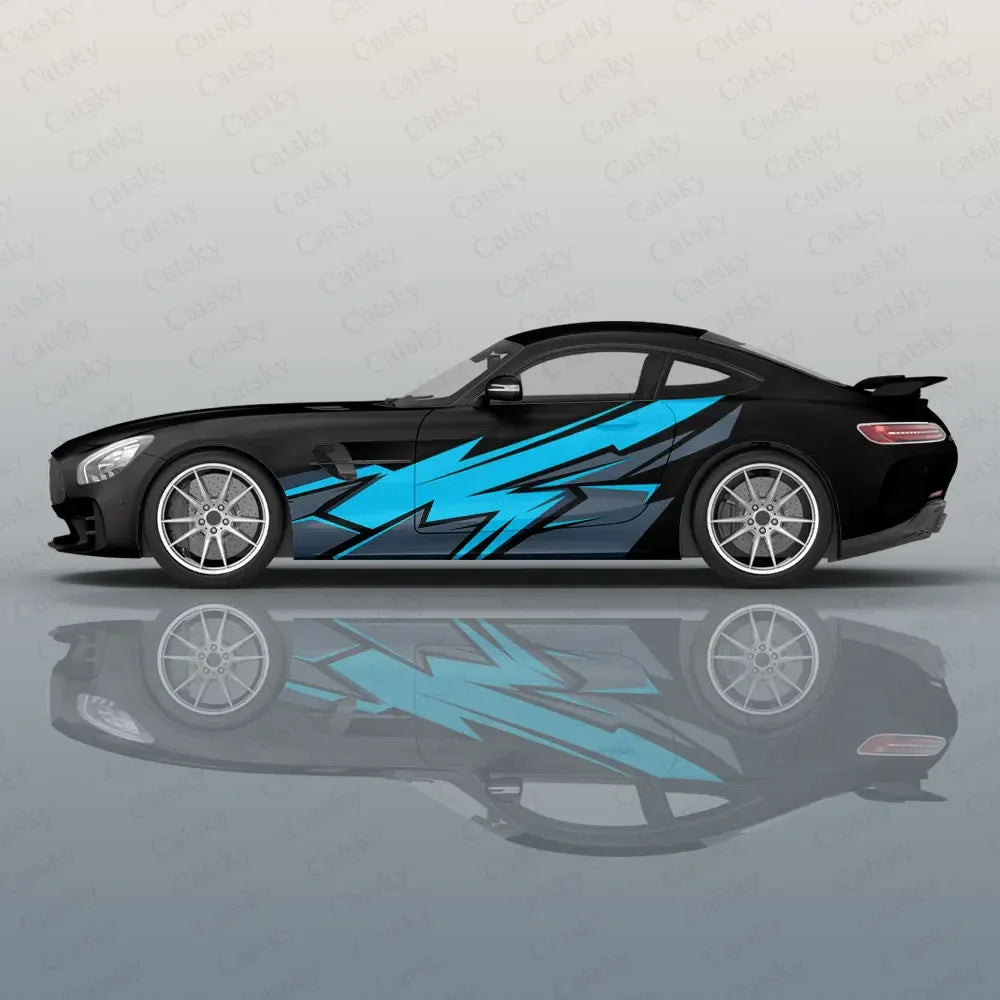 Bluel Lightning Racing Car Graphic Decal Full Body Vinyl Wrap Modern D ...