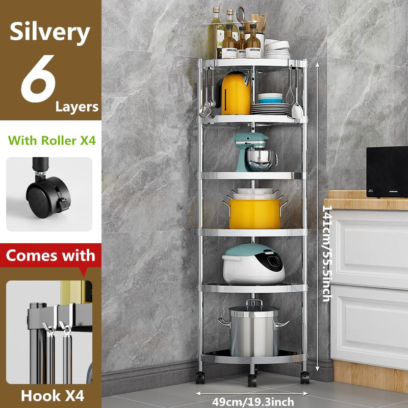 1pc Utility Corner Storage Shelf, Rolling Storage Cart, 6 Tier Utility ...
