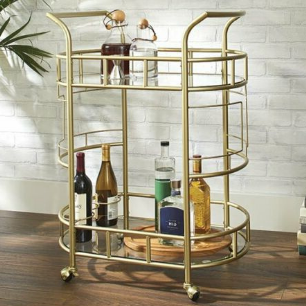 Modern Rolling Wine Liquor Beverage Gold Bar Cart – Par Masters