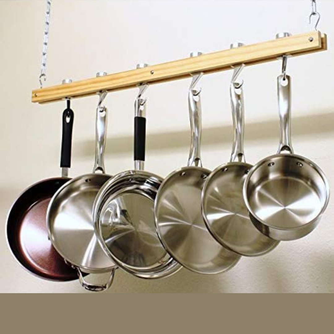 Ceiling Mounted Wooden Hanging Pots And Pans Rack – Par-Masters