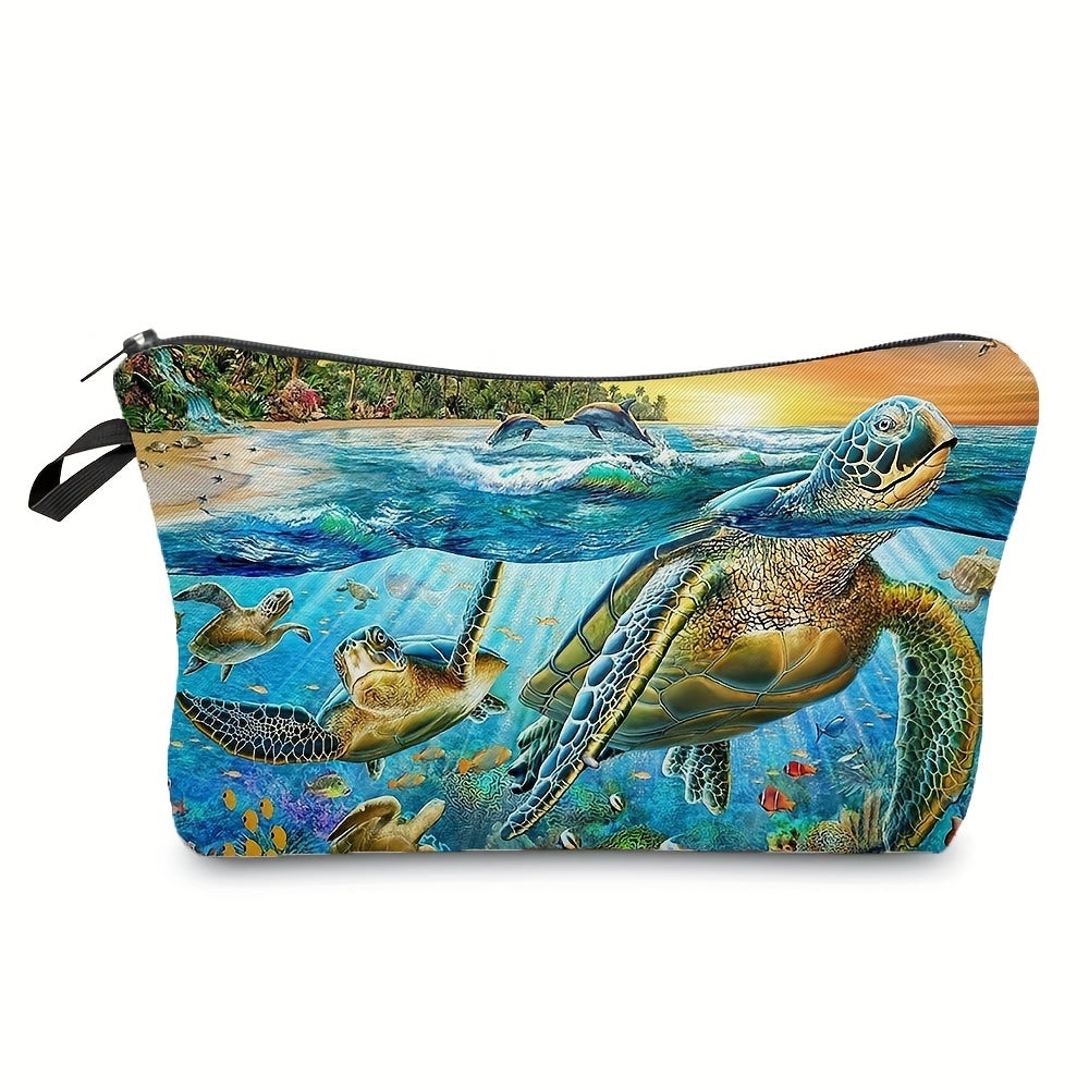 Turtle Print Zipper Cosmetic Bag, Waterproof Makeup Storage Bag, Trave ...