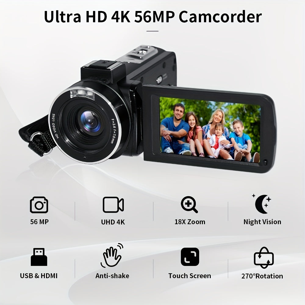 4K Digital Video Camera Camcorder, UHD 4K 56MP Handheld Camera Recorde ...