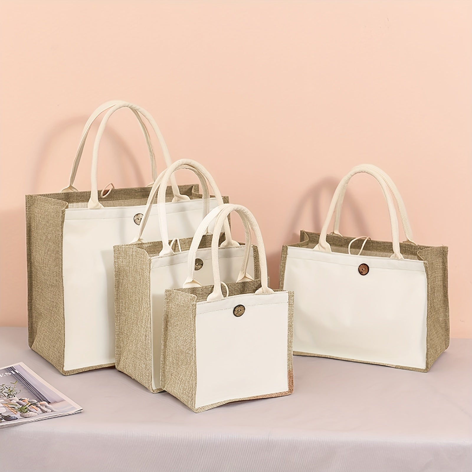 Small Burlap Bag With Button Closure, Portable Tote Beach Bag, Trendy ...