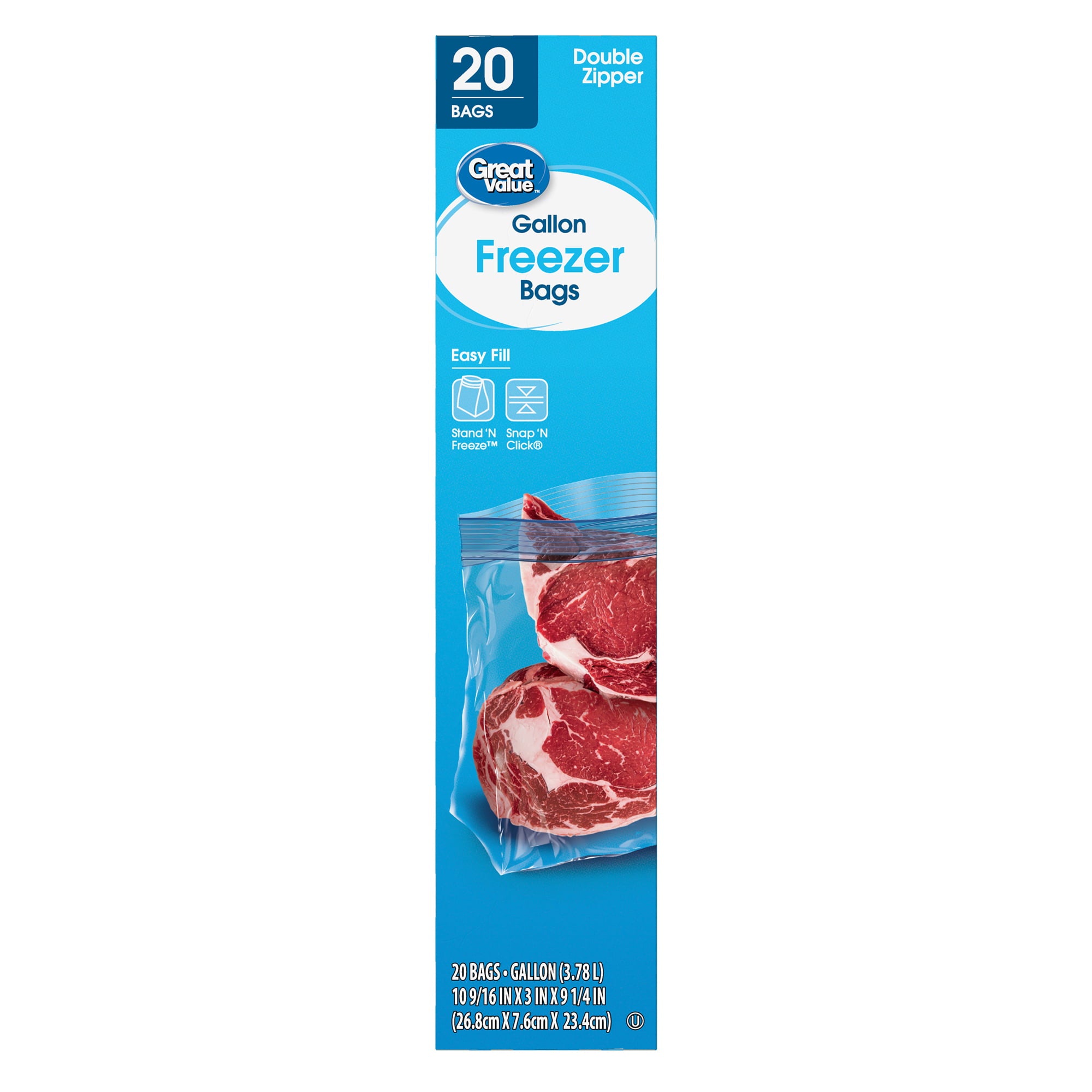 Great Value Freezer Guard Double Zipper Freezer Bags, Gallon, 20 Count ...