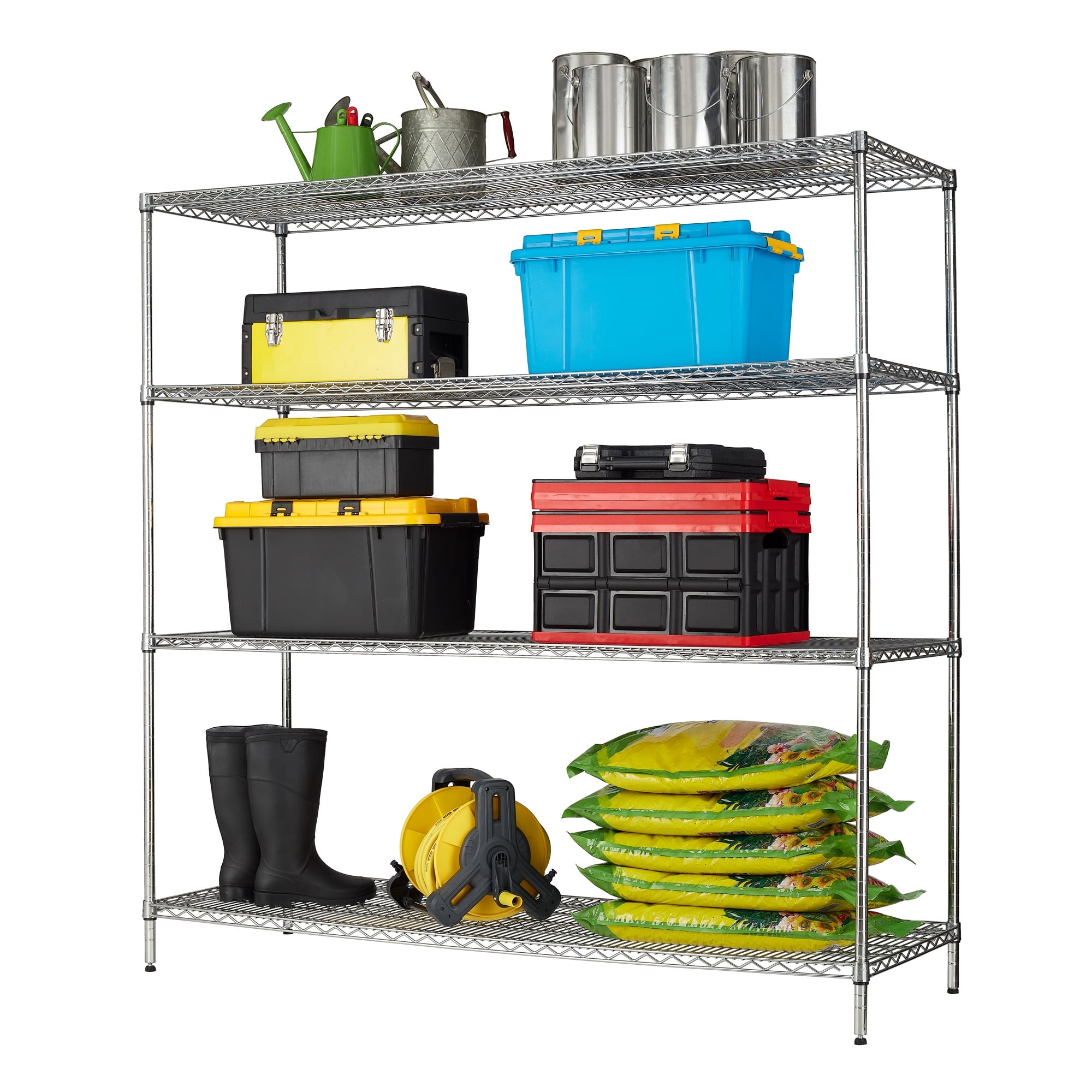 Hyper Tough 4 Shelf Commercial Steel Wire Shelving Unit, Chrome, 24"Dx ...
