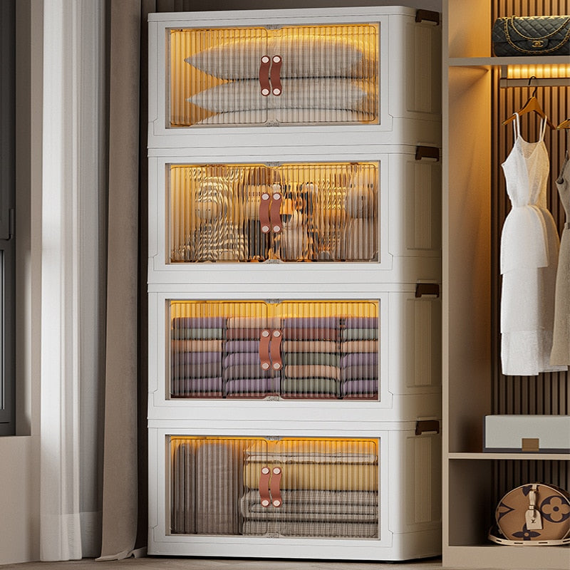 Folding Portable Cabinet Storage Bins Stackable Organizer Box with Cas ...