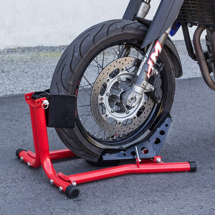 Heavy Duty Upright Motorcycle Front / Rear Wheel Chock Stand – Par Masters
