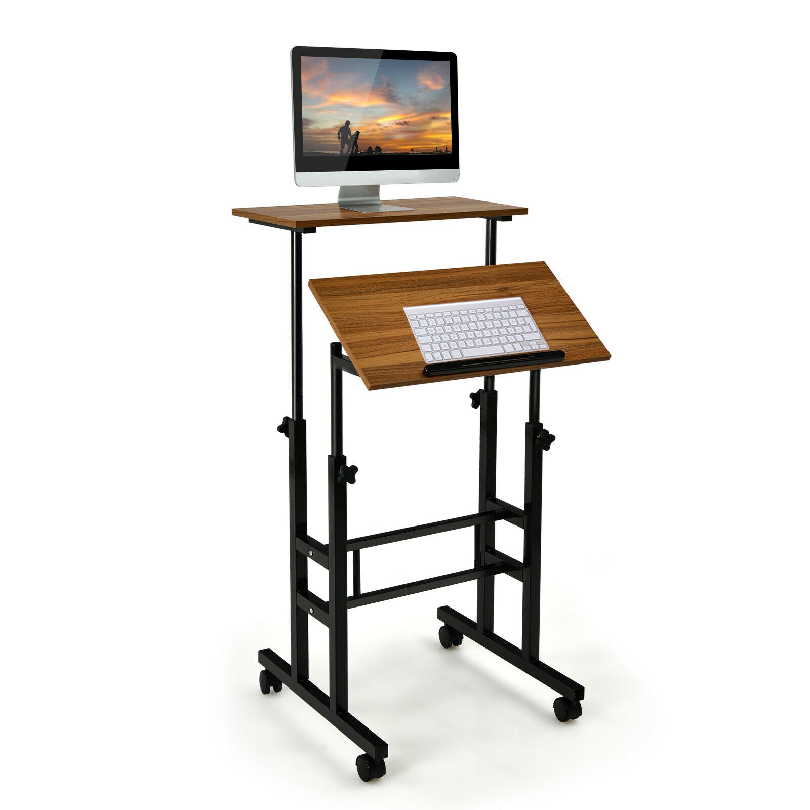 Portable Height Adjustable Wooden Standing Rolling Computer Desk – Par ...
